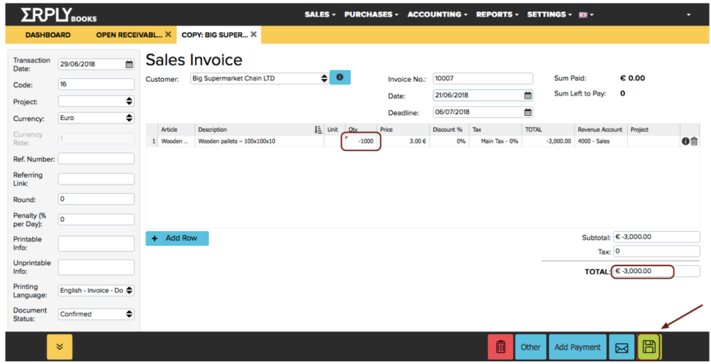 Credit invoices - ERPLY Books Accounting Software