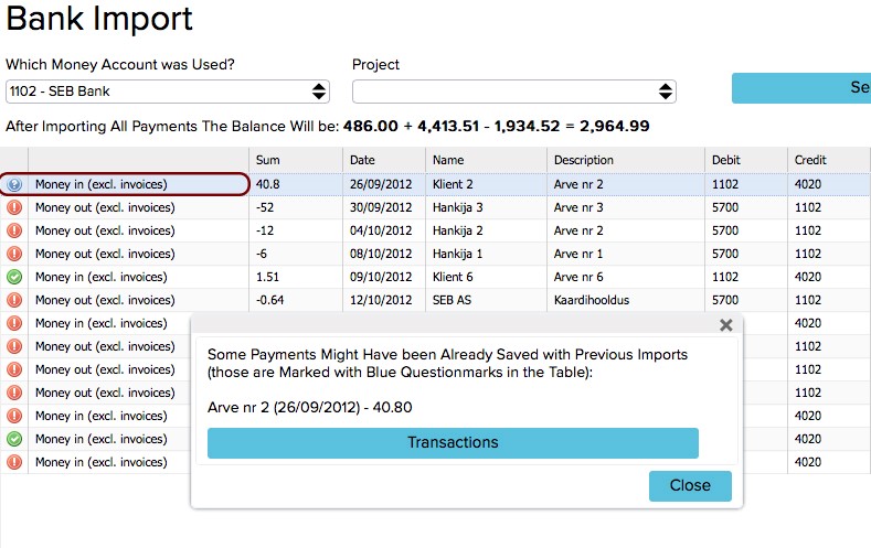 Managing payments when the bank import is connected - ERPLY Books