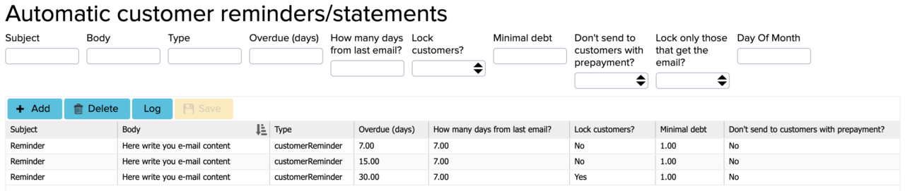Automatic balance messages and payment reminders - ERPLY Books